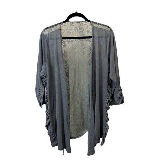 Maurices | Tops | Maurices Gray Floral Sheer Lace Back Open Front Top ...